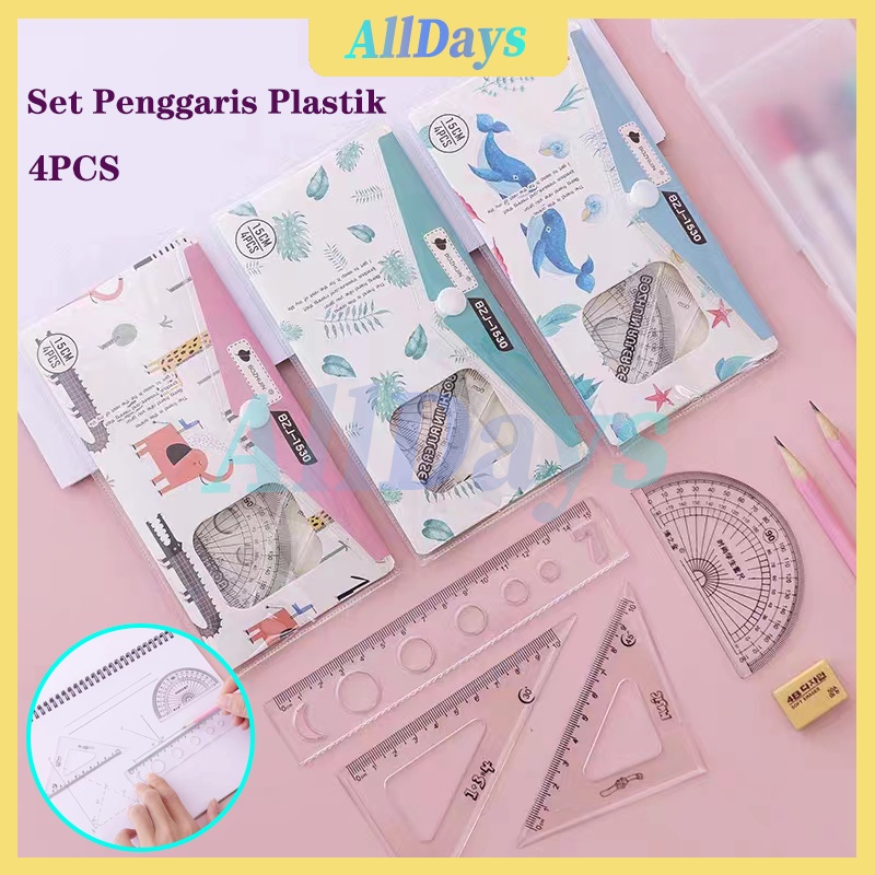 Jual Penggaris Set 4in1 Model Penggaris Plastik 1 Set Isi 4 Model ...