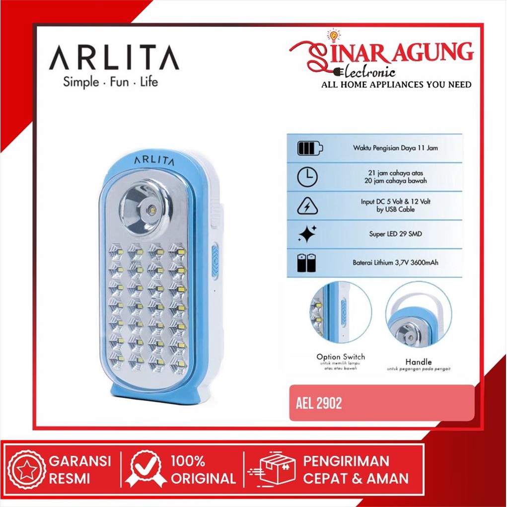 Jual ARLITA EMERGENCY LAMP / LAMPU DARURAT AEL2902 / AEL 2902 100% ORI | Shopee Indonesia
