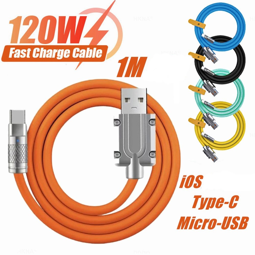 Jual KABEL DATA MICRO USB TYPE C FOR LIGHTNING PLAT BESI 120W FAST ...