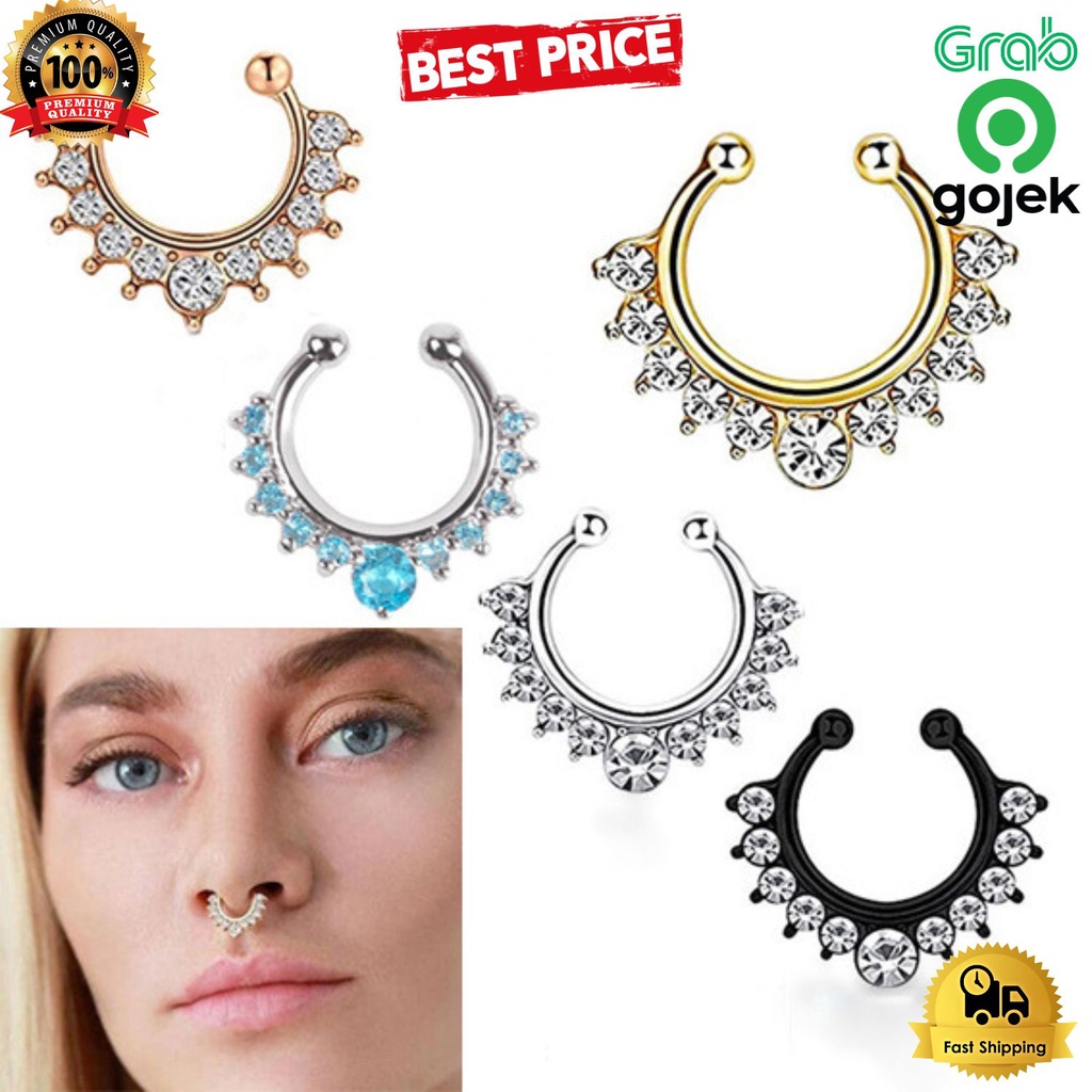 Jual ANTING TANPA TINDIK HIDUNG WANITA BERLIAN JEPIT PALSU KLIP SEPTUM ...