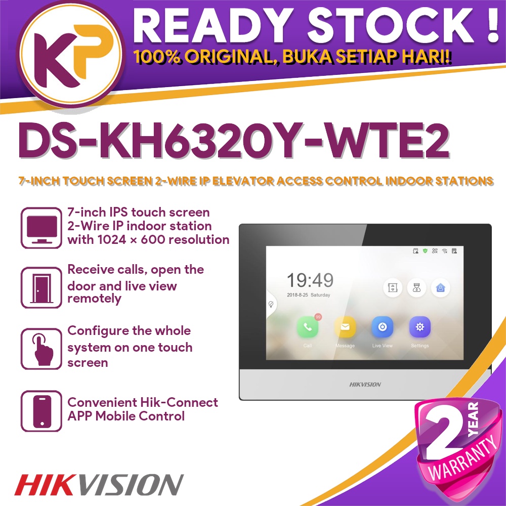 Jual HIKVISION DS-KH6320Y-WTE2 7-INCH TOUCH SCREEN 2-WIRE IP ELEVATOR ...