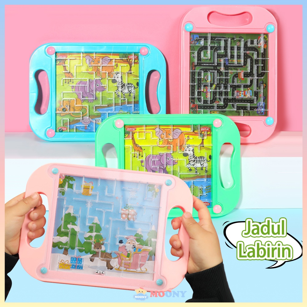 Jual Moony Papan labirin 2 bola transparan Maze puzzle ball Mainan ...