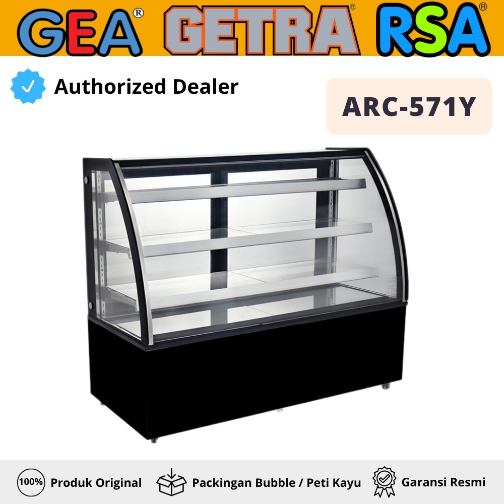 Jual Curved Glass Cake Showcase Gea Arc-571Y Showcase Kulkas Kue 3 Rak ...