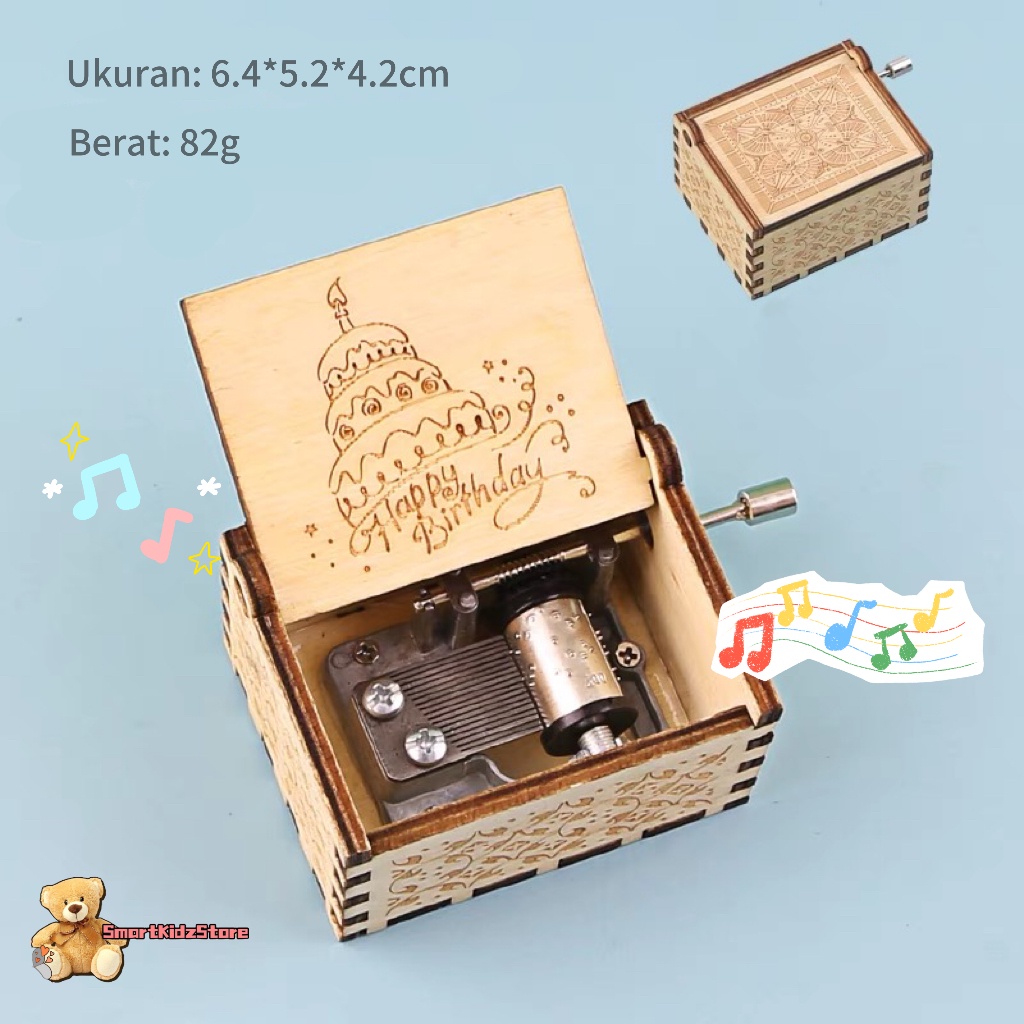 Jual Kotak Musik Kayu Wooden Vintage Diputar Maunal Music Box Happy ...
