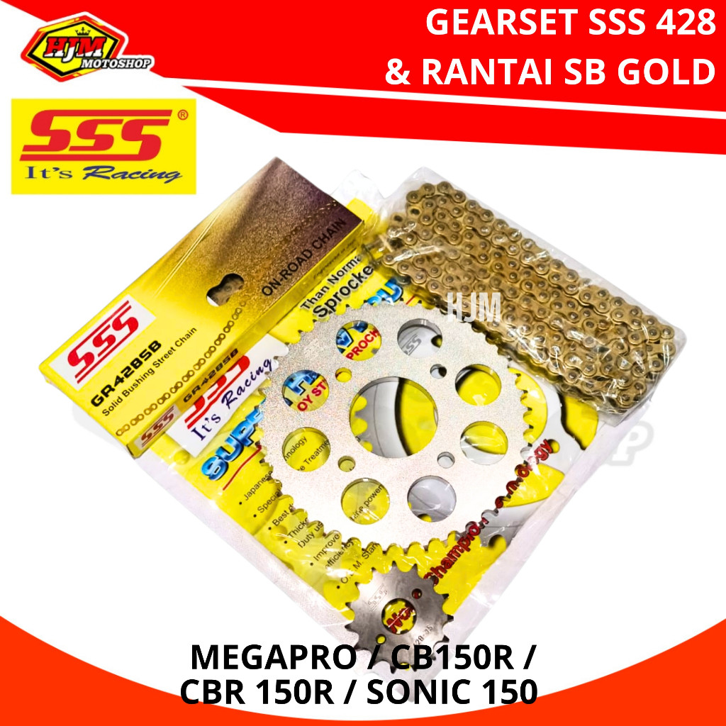 Jual GEAR SET SSS CB 150R CBR 150 GL MEGAPRO SONIC TIGER VERZA SUPRA GTR DAN RANTAI SSS 428 GOLD ...