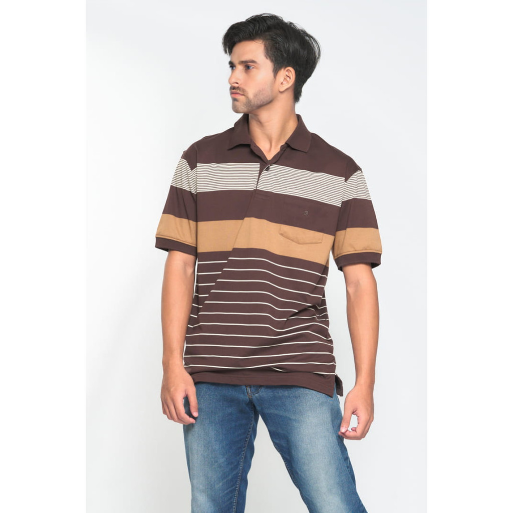 Jual Baverre Man by Hassenda - Kaos Polo Kerah Salur Lengan Pendek Jiel Coklat | Shopee Indonesia