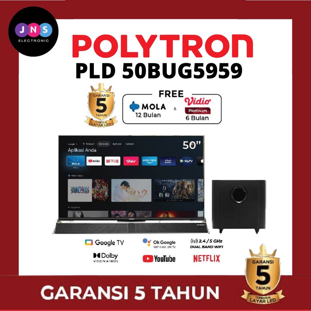 Jual POLYTRON 4K UHD SMART GOOGLE TV + SUBWOOFER & SOUNDBAR 50" PLD 50BUG5959 | Shopee Indonesia