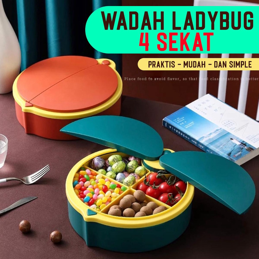 Jual Wadah Ladybug 4 Sekat / Toples Tempat Snack Peremen Kue Model ...