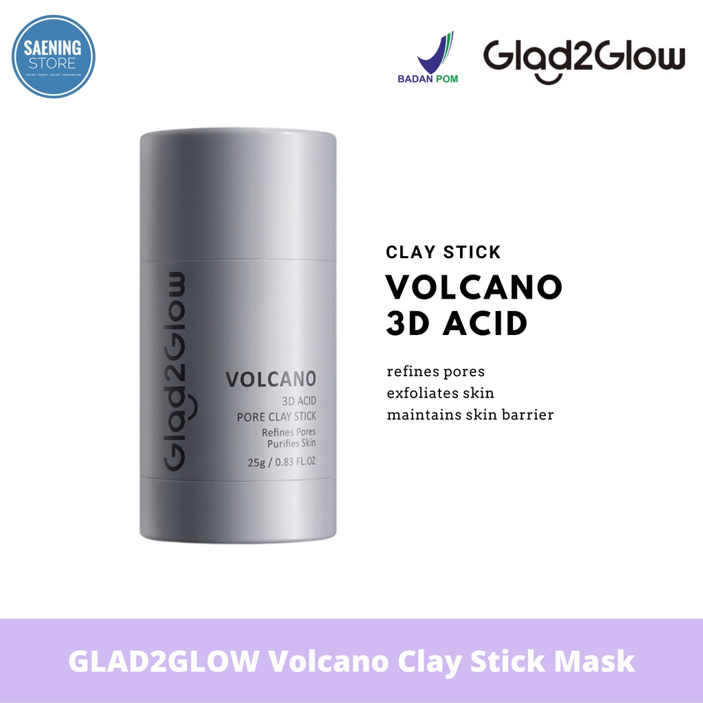 Jual Glad2Glow Volcano Clay Mask Masker Wajah Face Wash Stick Salicylic ...