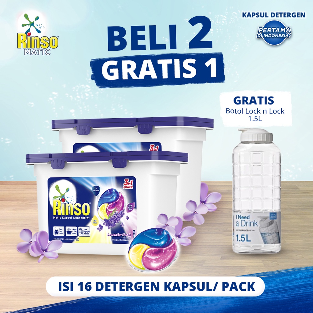 Jual Buy 2 Rinso Capsule Lavender Fresh 168g FREE Botol Lock n Lock ...