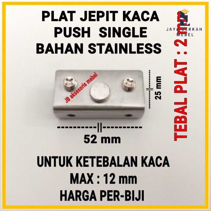 Jual PUSH KACA SINGLE 12 mm STAINLESS / PLAT JEPIT LEMARI MAGNIT MAGNET ...