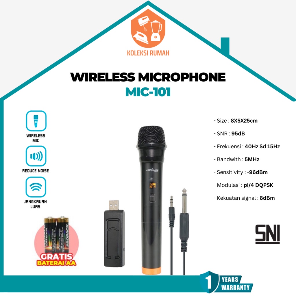 Jual Mic Wireless Advance MIC101 / MIC-101 Professional Microphone Single Garansi Resmi | Shopee ...