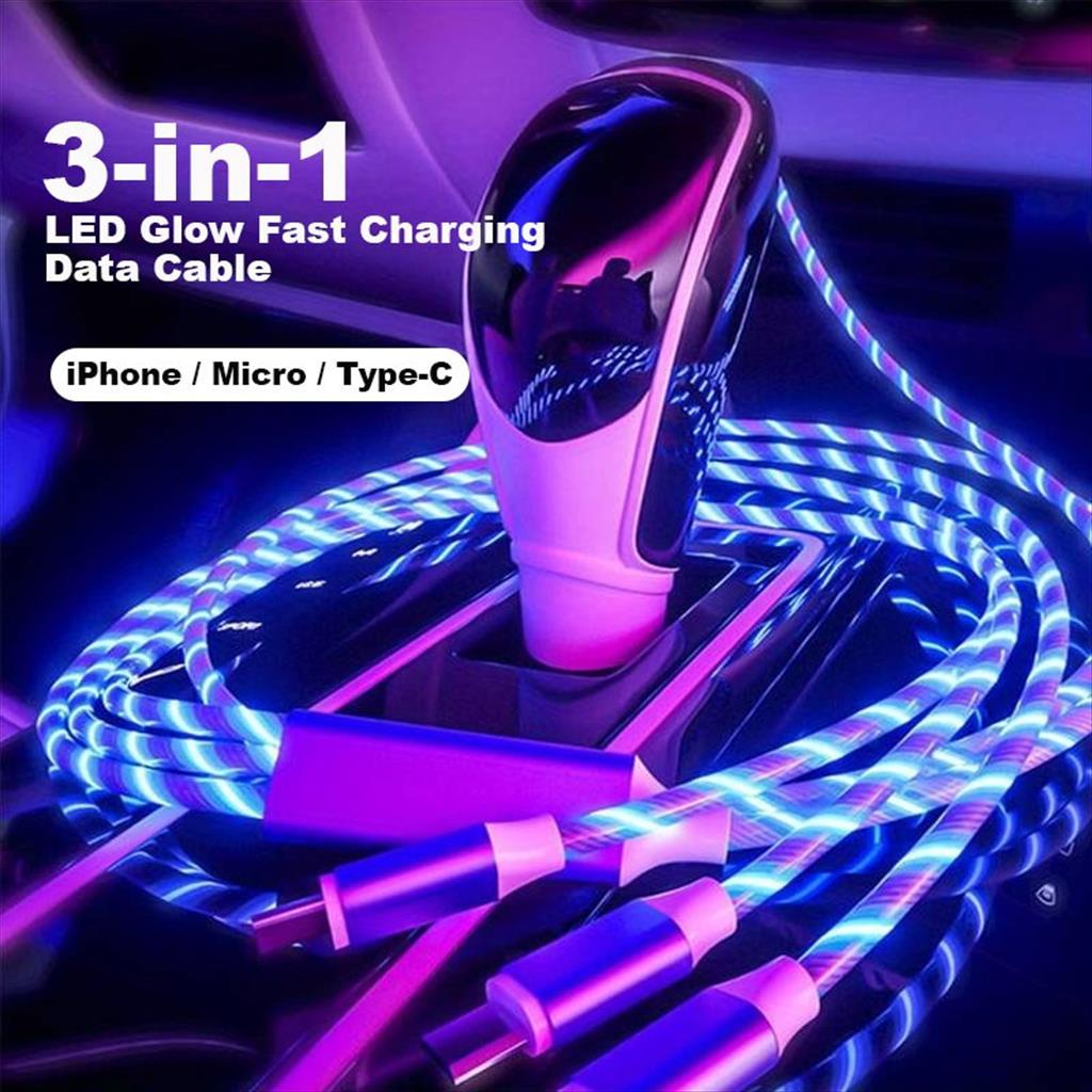 Jual Kabel Charger - Kabel Data LED 3IN1 Tipe C Micro Lightning Fast ...