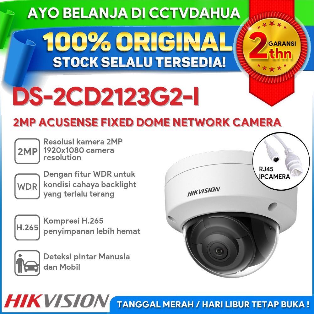 Jual HIKVISION DS-2CD2123G2-I 2MP ACUSENSE DOME HUMAN DETECTION IP CAMERA | Shopee Indonesia