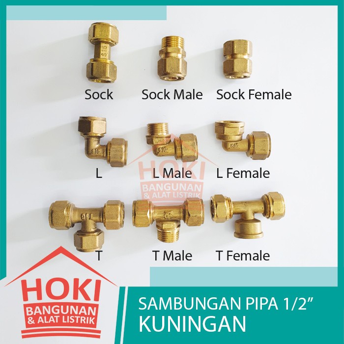 Jual SAMBUNGAN PIPA KUNINGAN 1/2" - Fitting PE Air Panas Water Heater - Sok T L Knee Elbow Drat ...