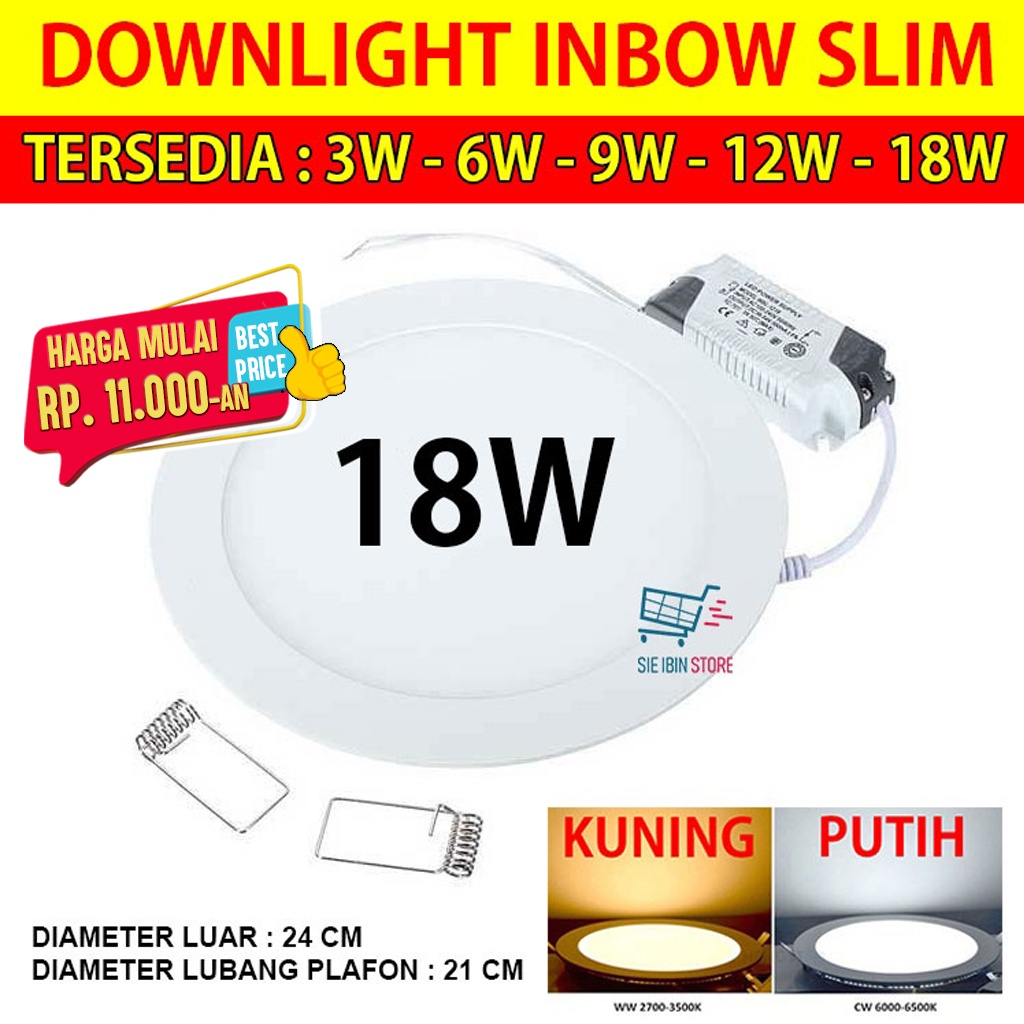 Jual Lampu Downlight LED Panel Tipis Bulat Inbow 3W 6W 9W 12W 15W 18W ...