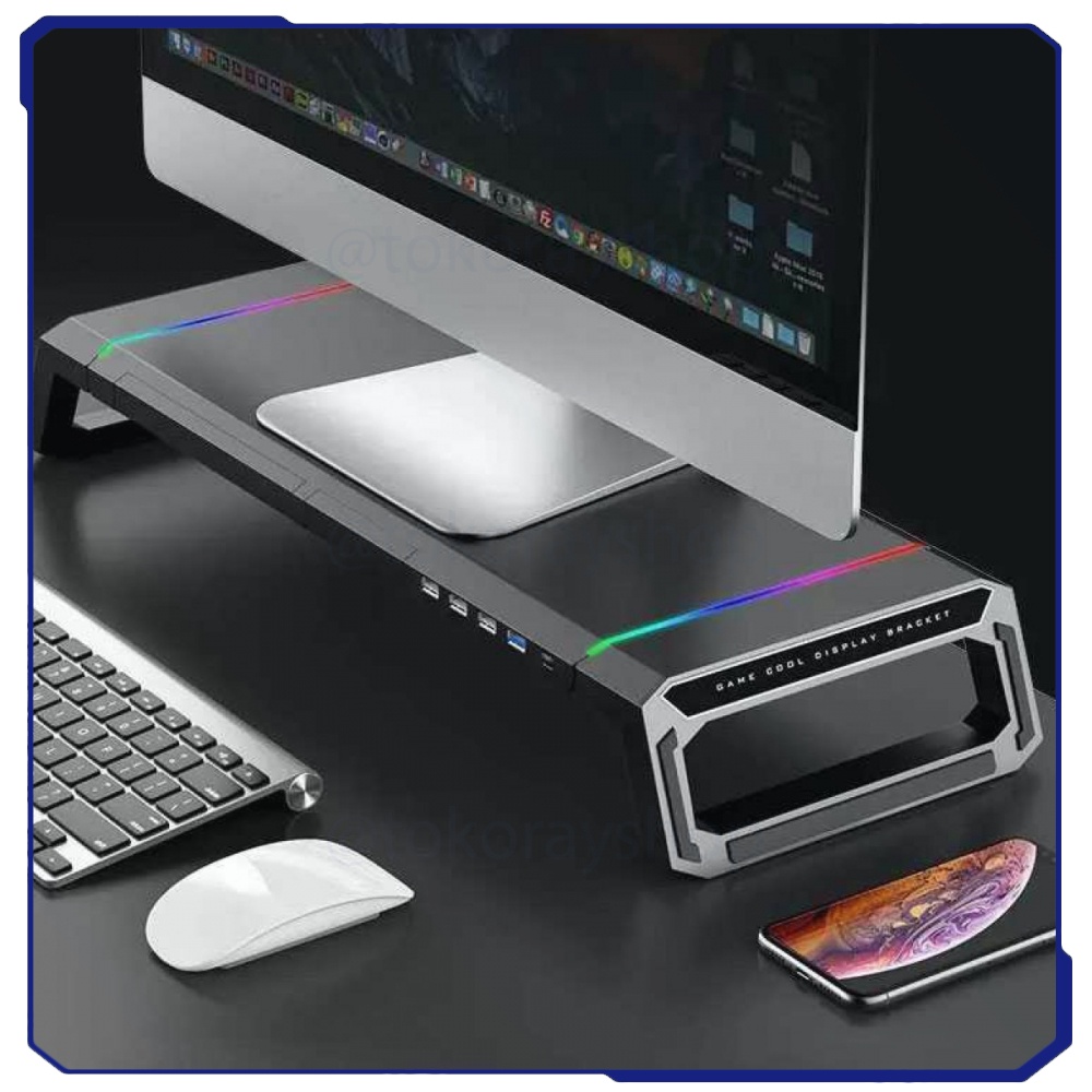 Jual Meja Laptop Monitor Stand RGB Obsidian with 4 USB 3.0 2.0 - T1 ...
