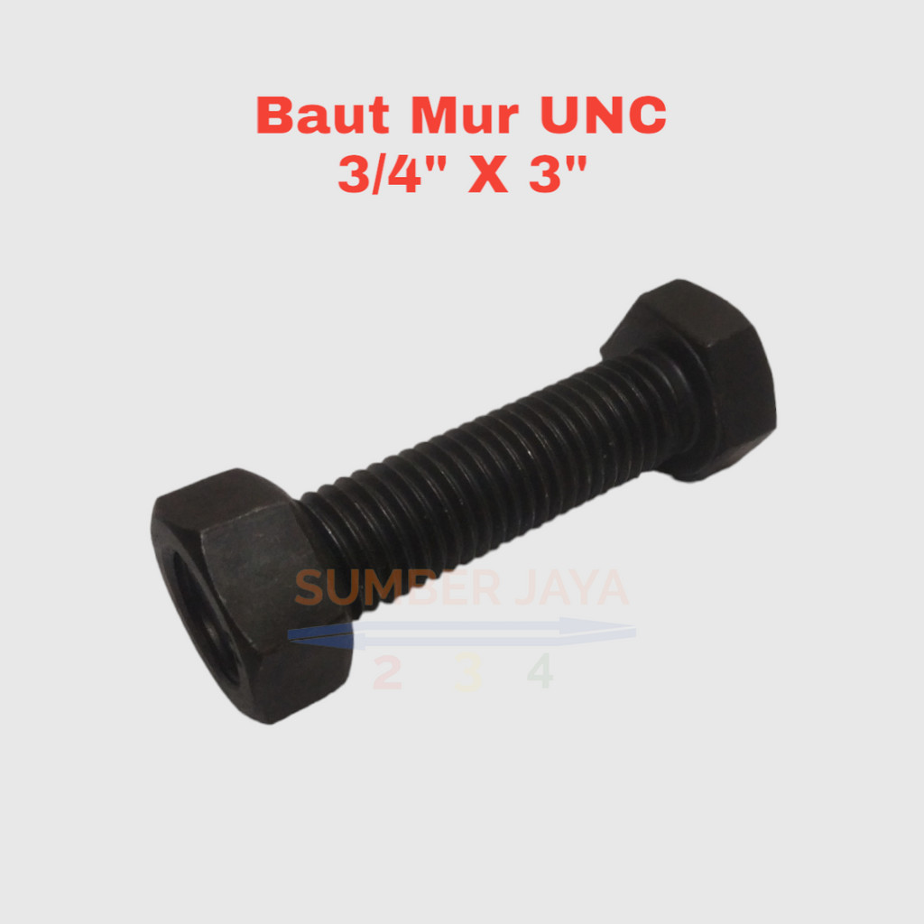 Jual Baut Mur UNC 3/4 x 3 Inch / Baut Baja Hitam UNC 3/4'' x 3'' Full Drat | Shopee Indonesia