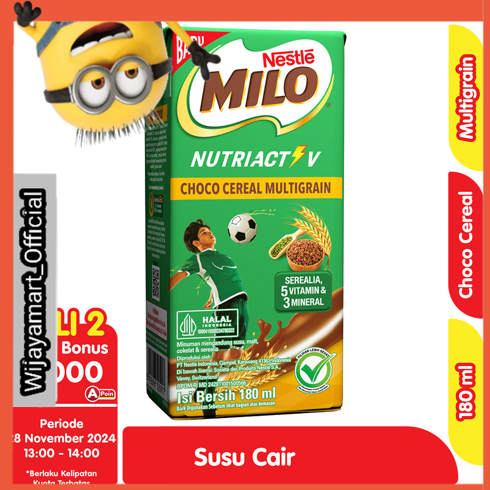Jual Milo Nutriactive Minuman Multigrain Sereal Cokelat UHT Kotak 180 ...