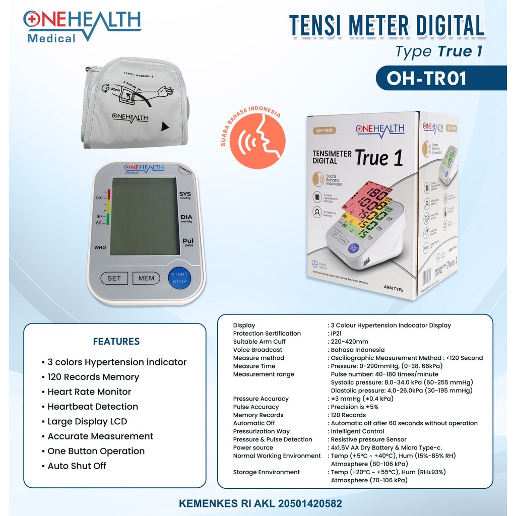 Jual Onehealth Tensimeter Digital True 1 (OH-TR01) Alat Pengukur ...