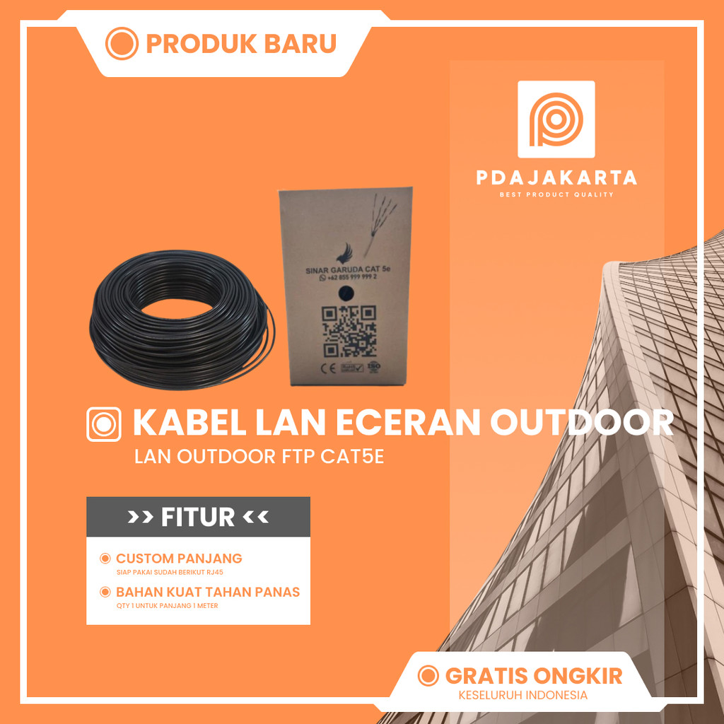 Jual KABEL LAN OUTDOOR HITAM SIAP PAKAI LAN FTP CAT5E / KABEL LAN SINAR ...