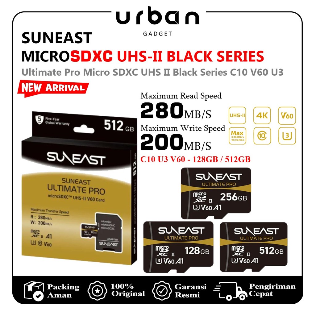 Jual Suneast Ultimate Pro MicroSDXC UHS-II Card S255 Black Series Class 10 V60 128GB | 256GB ...
