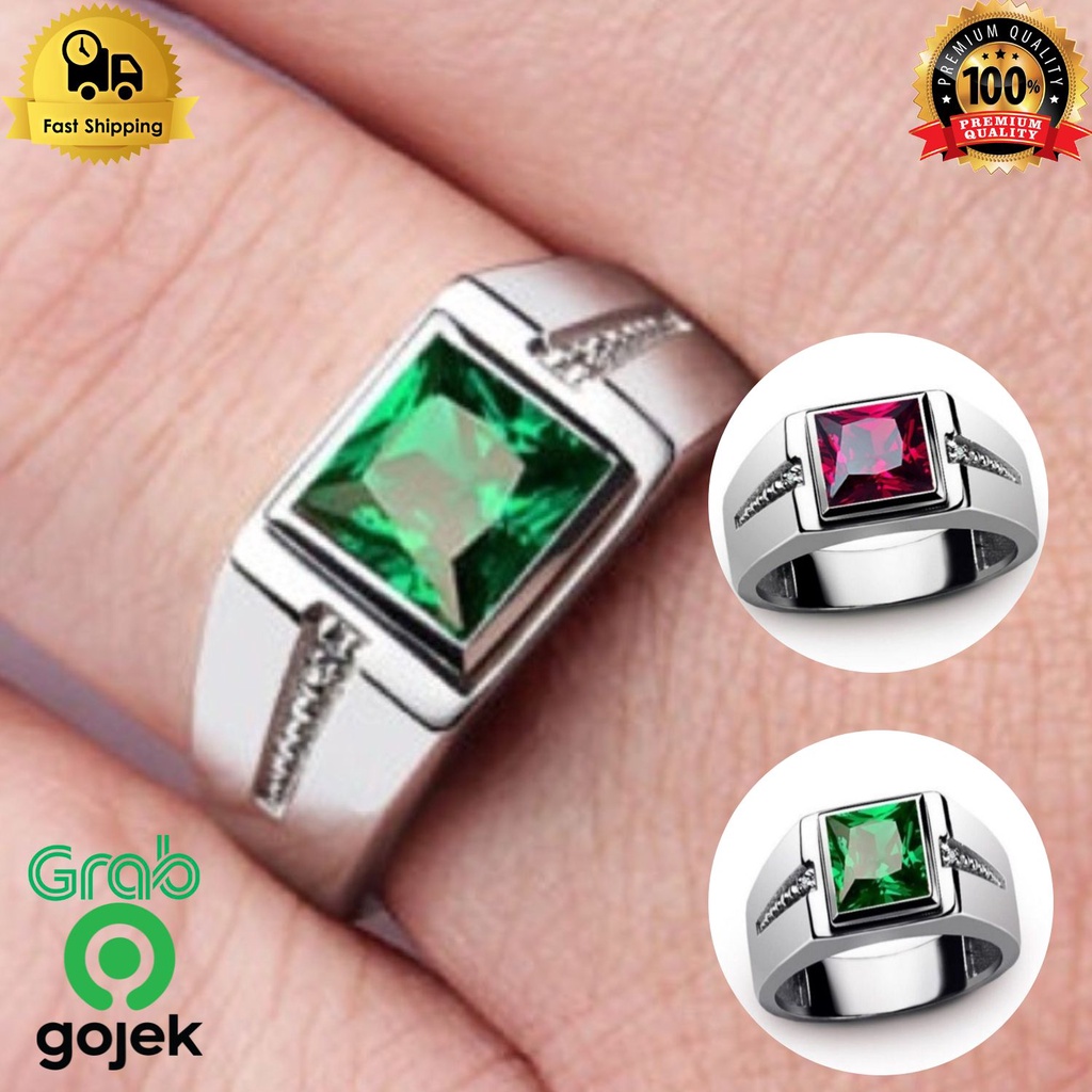 Jual Cincin batu pria merah hijau ruby emerald silver signet men ring ...