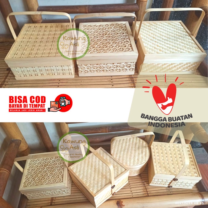 Jual Keranjang Rantang Hampers Anyaman Bambu Kotak Hantaran Pernikahan - Slab2 Bulat | Shopee ...