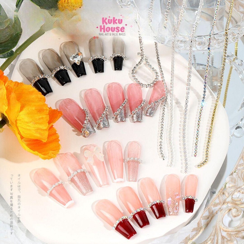 Jual Aksesoris Kuku Perhiasan Silver Thin Chain Nail Decoration, Super ...