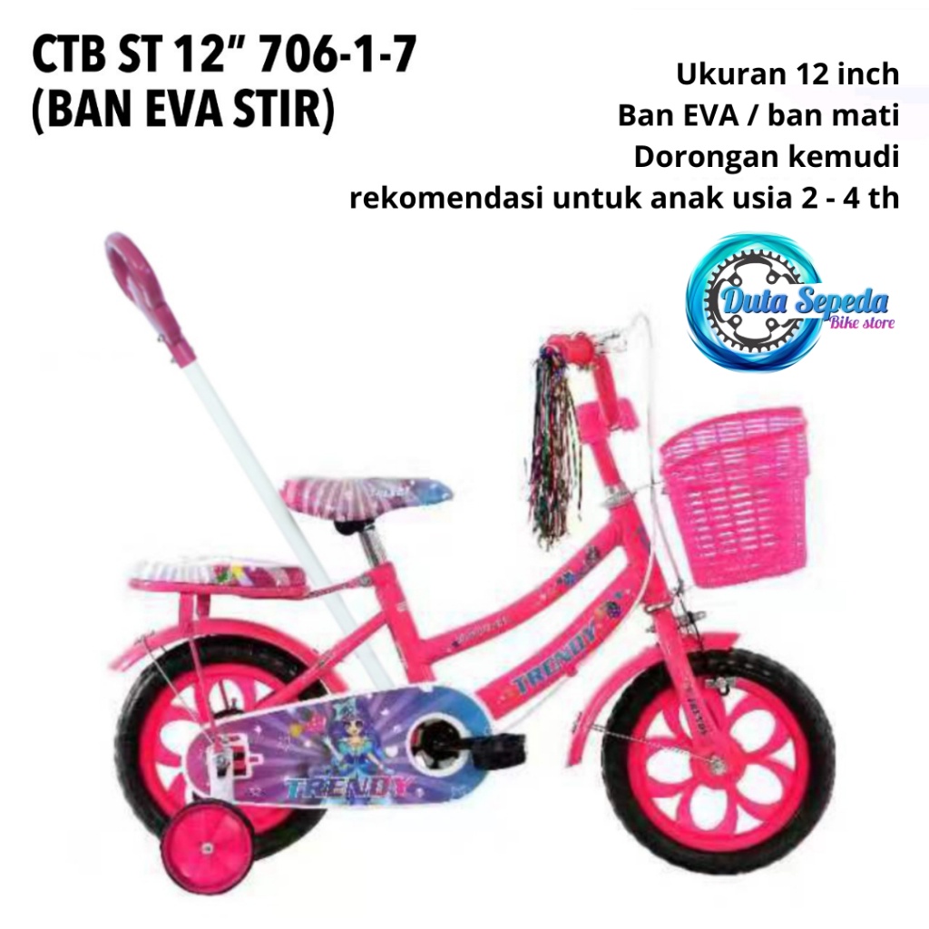 Jual sepeda anak usia 2 - 4 th perempuan / cewe ukuran 12 inch ban mati ...