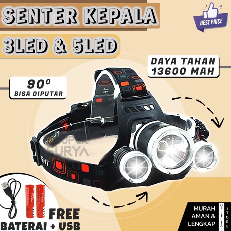 Jual Senter Kepala Senter Kepala Welite Rotasi 90 4500 mAh XML T6 LED ...