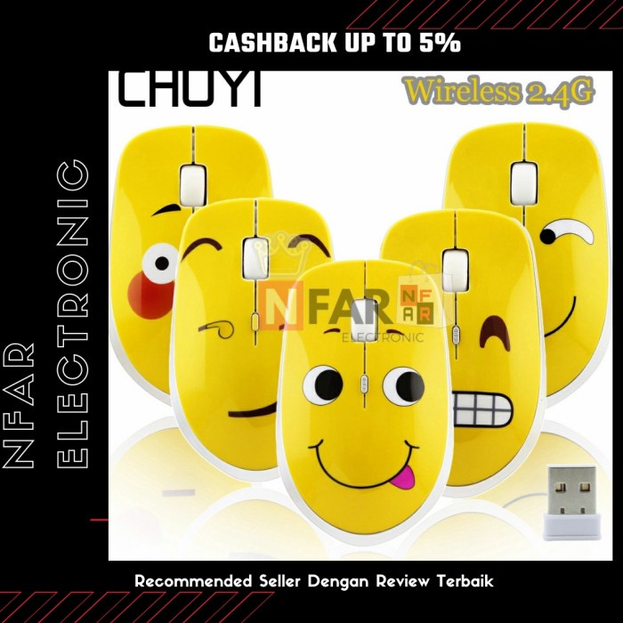 Jual Mouse Wireless Karakter Lucu Karakter Emoticon Emoji Mouse Kantor ...
