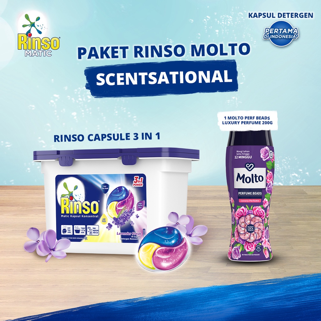 Jual BELI PAKET 1 RINSO KAPSUL LAVENDER FRESH 168G + 1 MOLTO PERF BEADS ...