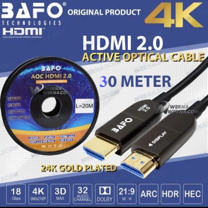 Jual Kabel HDMI FO Fiber Optic V2.0 4K 30 Meter BAFO 30M ORIGINAL | Shopee Indonesia