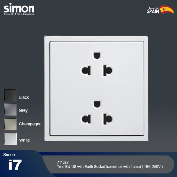 Jual SIMON i7 Twin EU-US with Earth Socket (combined with frame) 711287 ...