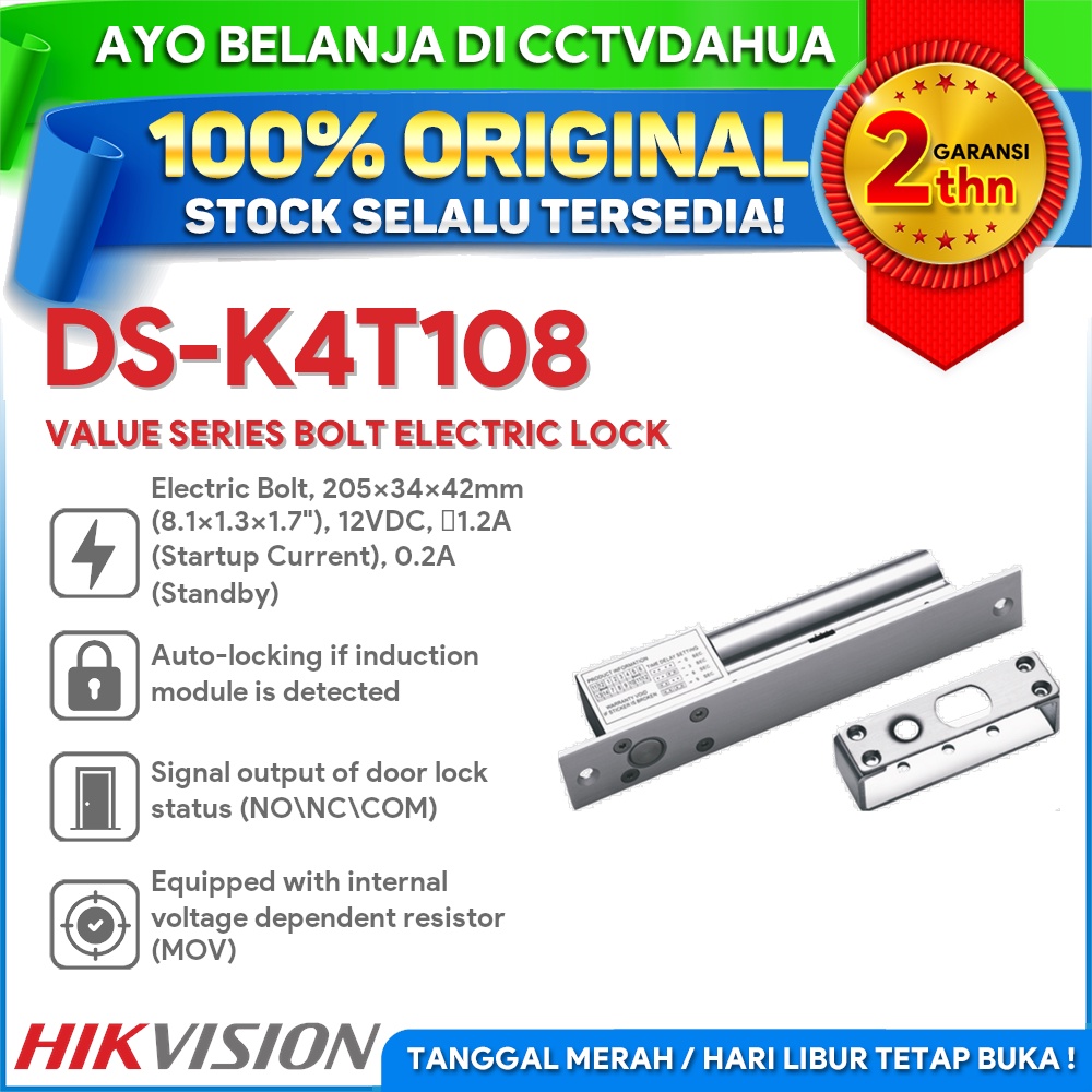 Jual HIKVISION DS-K4T108 VALUE SERIES BOLT ELECTRIC LOCK | Shopee Indonesia