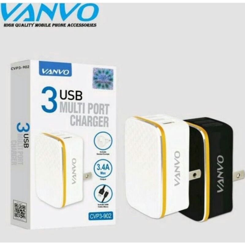 Jual (MURAH) Vanvo 3 USB Multi Port Charger CVP3-902 charger 3 colokan ...