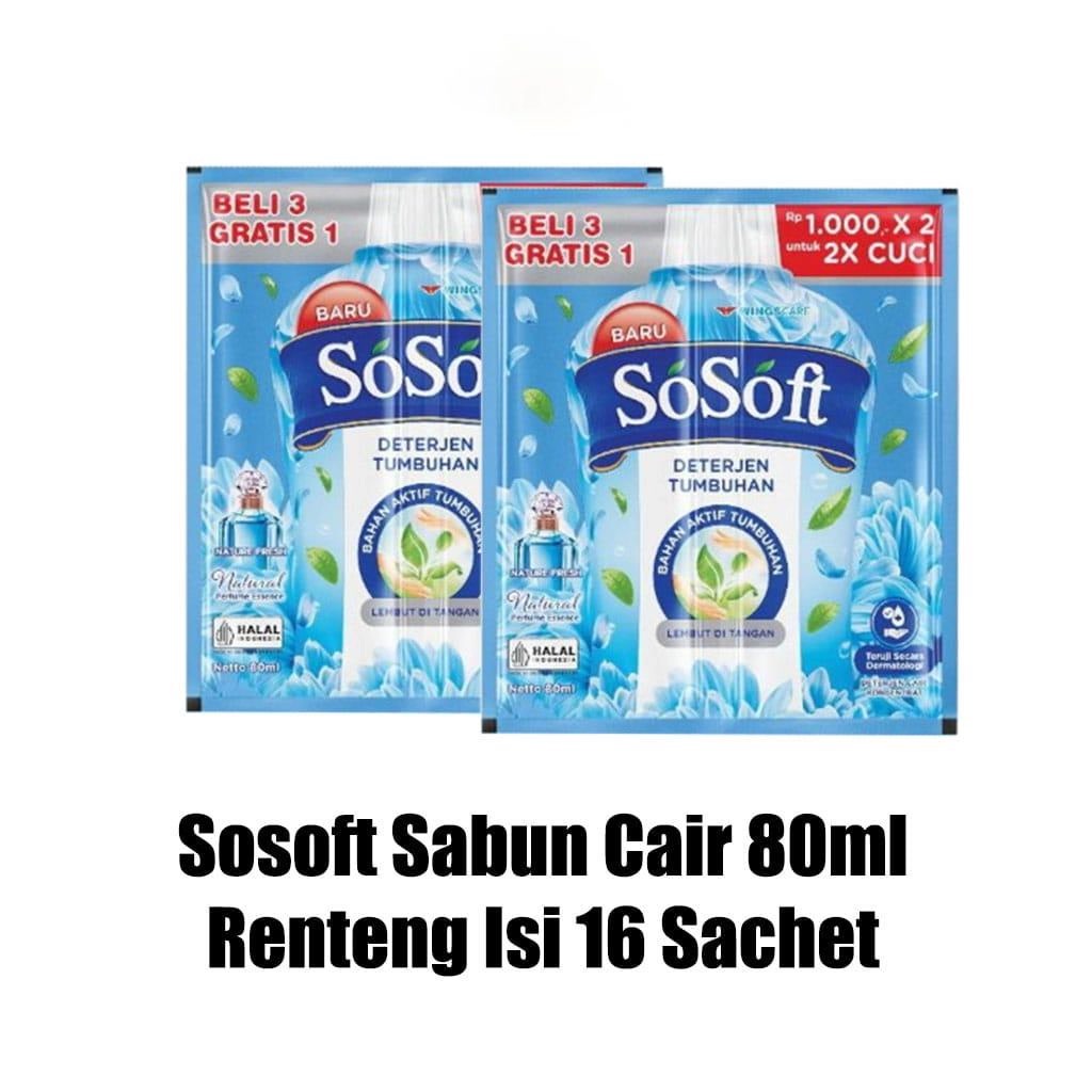 Jual SO SOFT DETERGENT CAIR 1 RENCENG ISI 16 80ml SACHET MURAH | Shopee ...