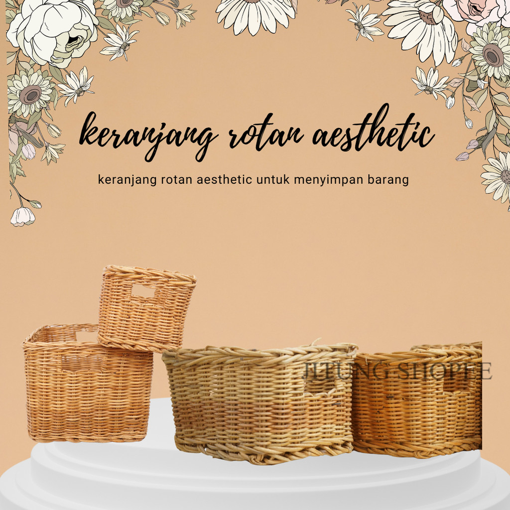 Jual keranjang penyimpanan barang aesthetic terbuat dari anyaman rotan ...