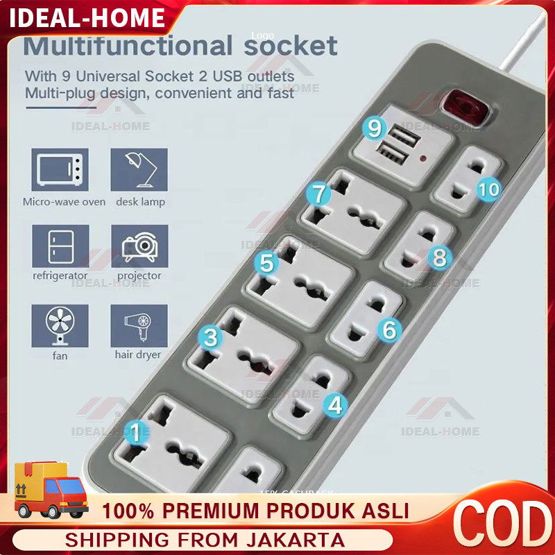 Jual universal power strip stop kontak 9 power socket Stop Kontak Arde ...