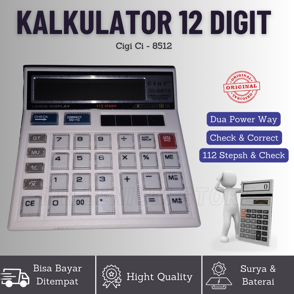 Jual Kalkulator 12 Digit / Tombol Mika Transparan / Check dan Correct ...