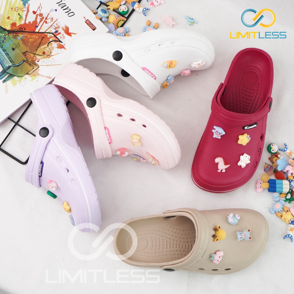 Jual LIMITLESS -K0231 Sandal Baim Slop Cewek Jibbitz Viral Slop Sendal ...