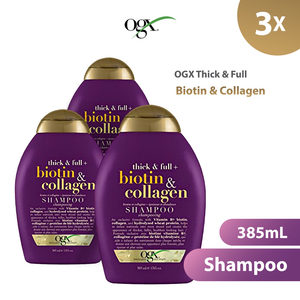 Jual OGX Thick & Full + Biotin & Collagen Shampoo 385mL (3 botol) | Shopee Indonesia