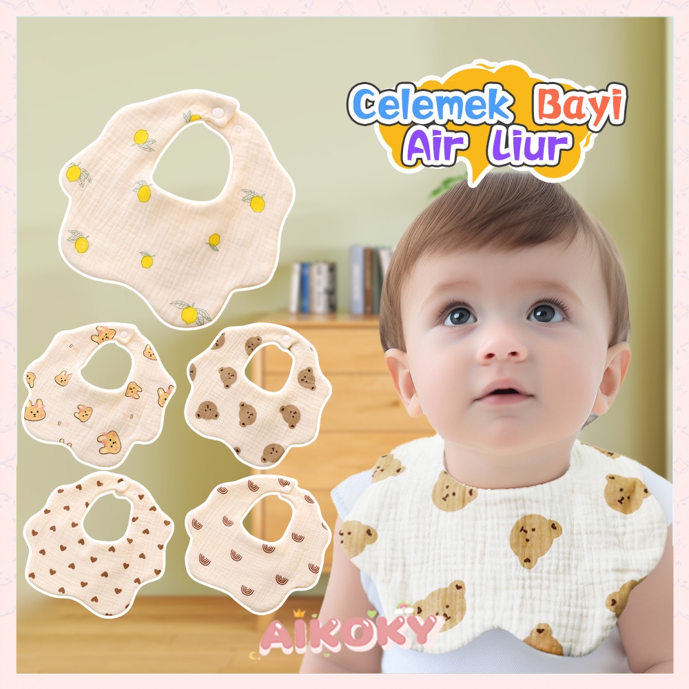 Jual AIKOKY Celemek Makan Anak Bayi Kain Baby Bib Slaber Bayi 6 Lapis ...