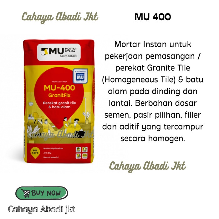 Jual MU 400 / MORTAR UTAMA / SEMEN PEREKAT GRANIT & BATU ALAM 25KG | Shopee Indonesia