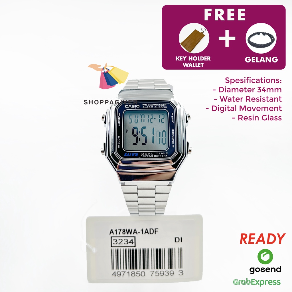 Jual JAM TANGAN Original Casio Digital Watch A178WA / A178WA-1ADF BERGARANSI | Shopee Indonesia