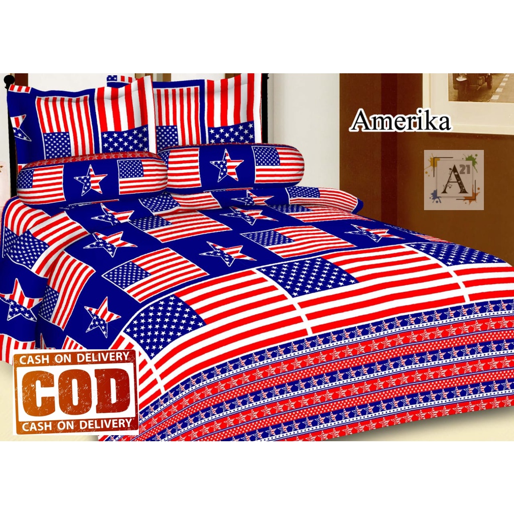 Jual Seprai/ Sprei Motif Bendera Amerika 3D Bahan Bonita Keren Ukuran ...