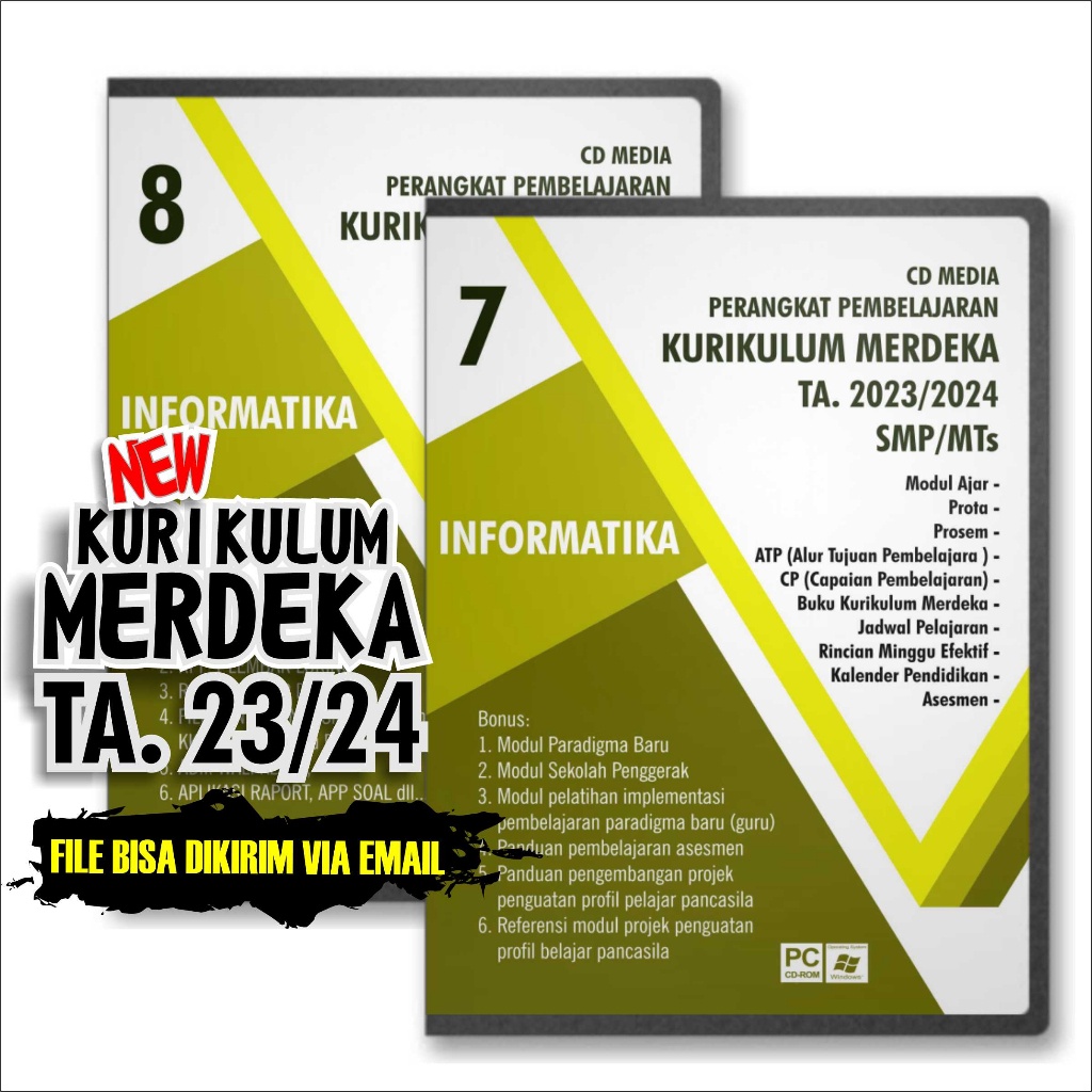 Jual CD PERANGKAT MODUL AJAR INFORMATIKA KURIKULUM MERDEKA (KUMER) KELAS 7 - KELAS 8 SMP/MTs TA ...