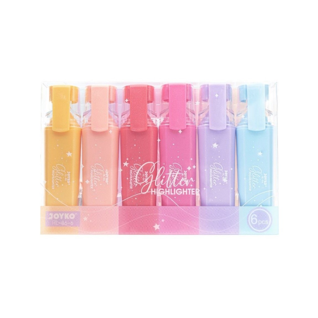 Jual [SET] Highlighter Glitter / Penanda 6 Warna Pastel - Joyko HL-86-6 ...