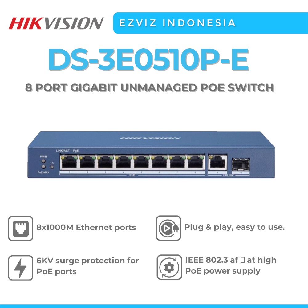 Jual HIKVISION DS-3E0510P-E 8 PORT GIGABIT UNMANAGED POE SWITCH | Shopee Indonesia